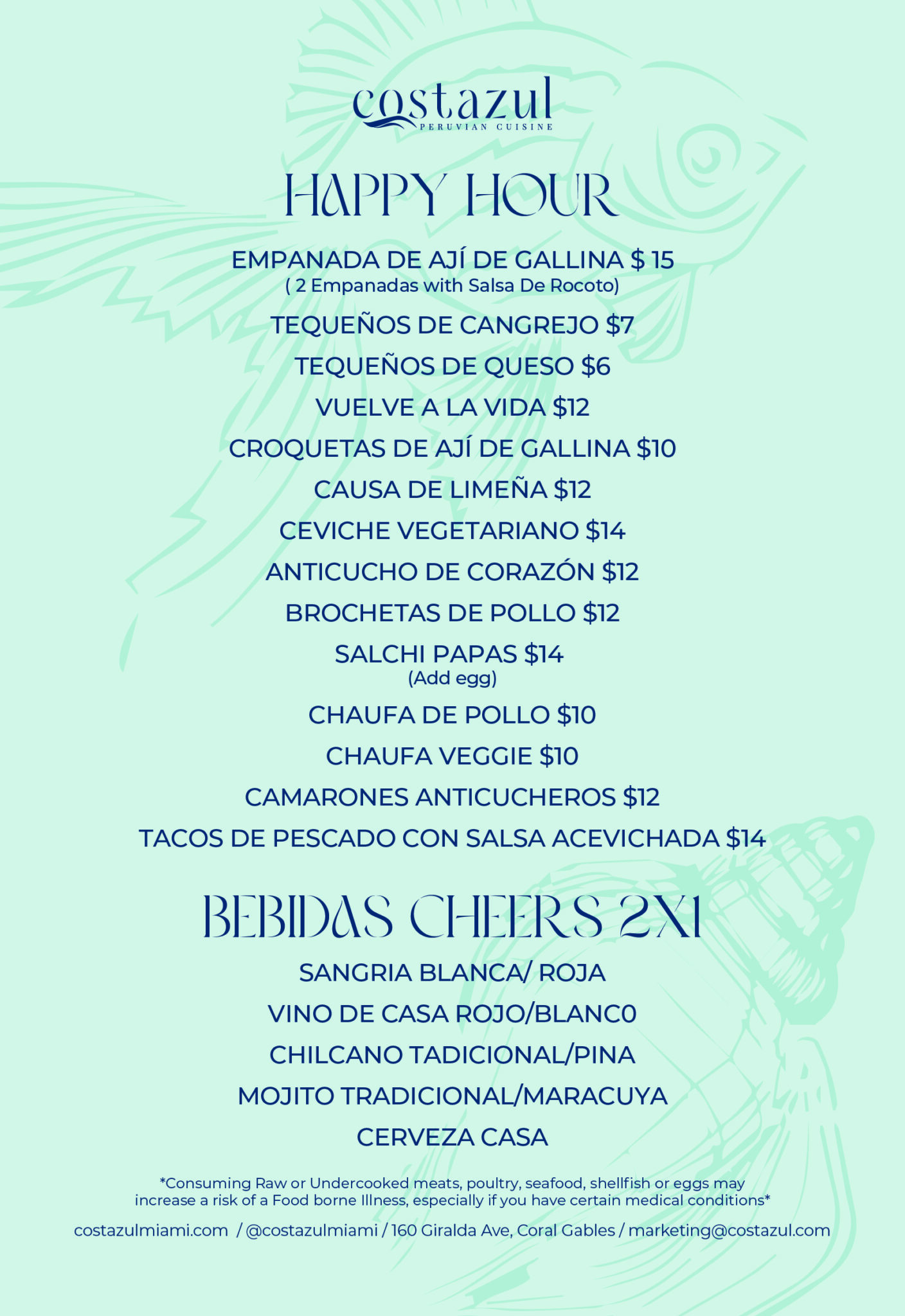 Happy Hour Menu - Costazul Peruvian Cuisine