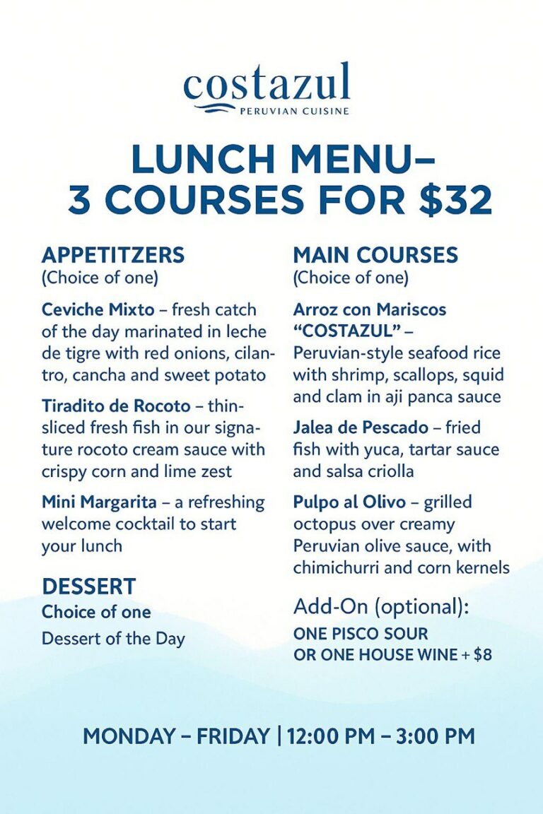 Lunch Menu - Costazul Peruvian Cuisine
